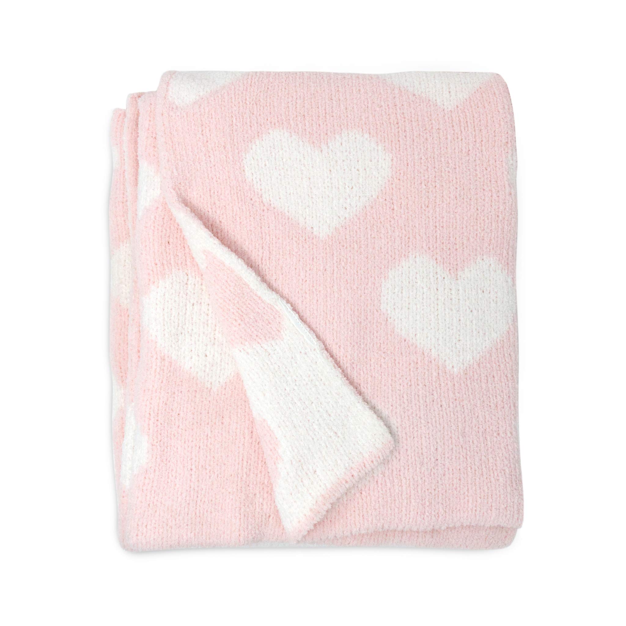 Living Textiles Pink Hearts Chenille Soft Baby Blanket Reversible Premium Cozy Fabric for Best Comfort - for Infant,Toddler,Newborn,Nursery,Girl,Throw,Crib,Stroller,Gift, Pink Hearts 40x30