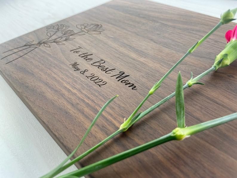 Personalized Cutting Board, Engraved Cutting Board, Mothers Day Gift, Happy Mothers Day, To the best mom, Carnation board, Gift for Mom, 150 (Cherry, 11" x 6")