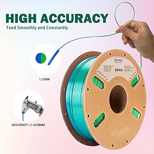 ERYONE Silk Dual Color Filament PLA 3D Printer 1.75mm +/- 0.03mm, Coextrusion Filament PLA Shiny Filament 1kg(2.2lbs), Blue Green