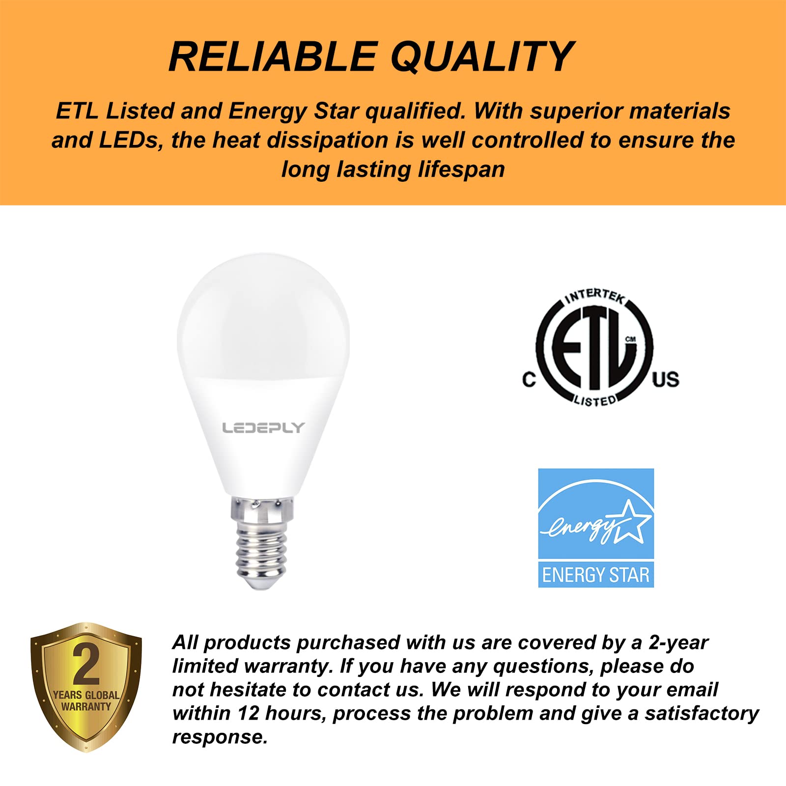 LEDEPLY A15 Ceiling Fan Light Bulbs, Dimmable, E12 Base LED Bulb, 5.5W=40W, Warm White 2700K, 500 Lumen, LED Light Bulb, 6 Pack