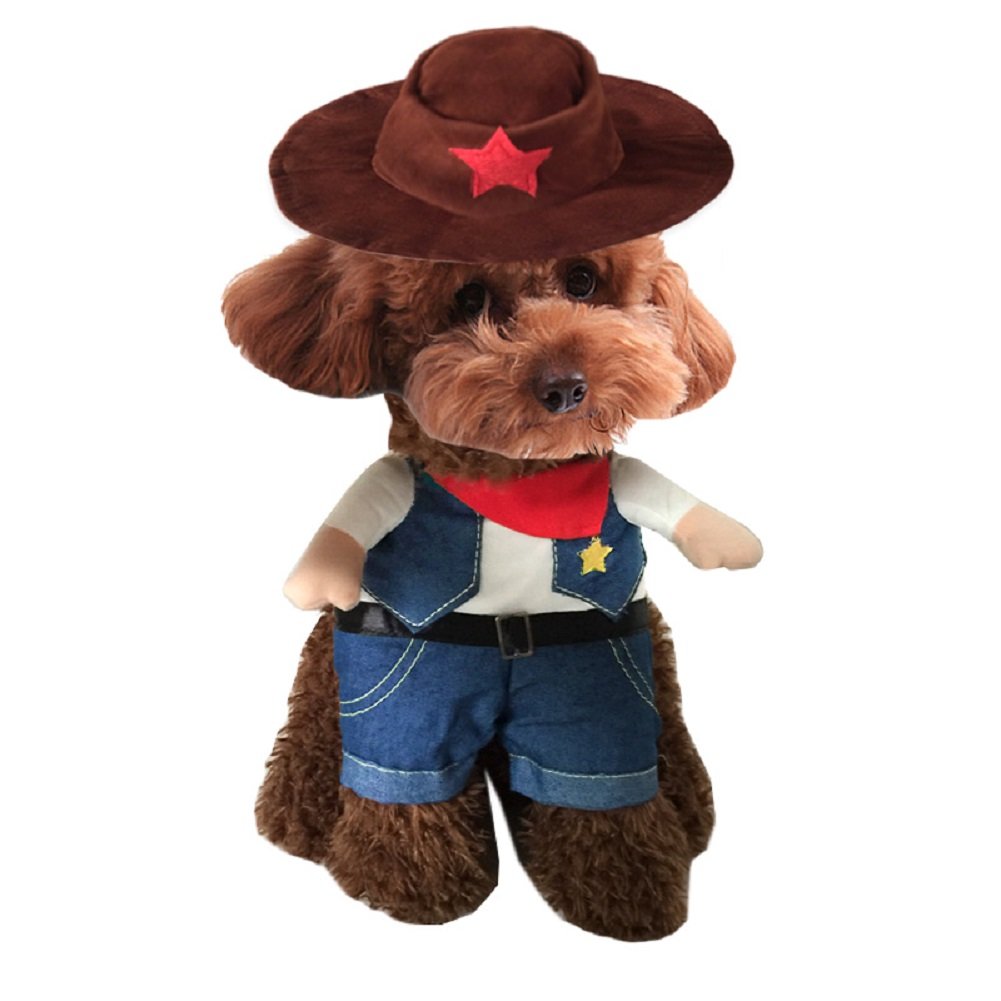 NACOCO Cowboy Dog Costume with Hat Dog Clothes Halloween Costumes for Cat and Small Dog (Small)