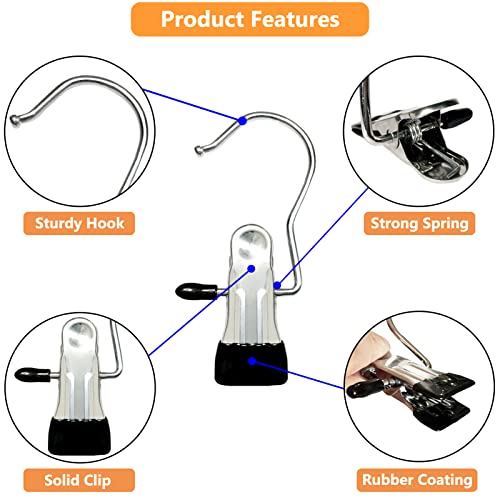 Boot Hangers for Closet, 12 Pack Hanging Clips Hook Clothes Pins for Laundry, Hanger Clips Towel Clips Boot Organizer for Home and Travel, Clothespins Clip Hangers for Pants Hats Socks Gloves