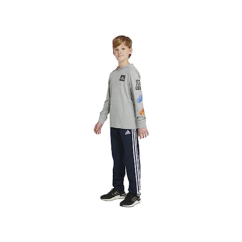 adidas Boys' Long Sleeve Cotton BoS Logo Hooded T-Shirt, Medium Grey Heather, Large (14/16)
