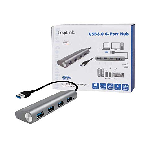 LogiLink USB Hub for PC/Laptop, Aluminium Housing Aluminium Silver 4-Port
