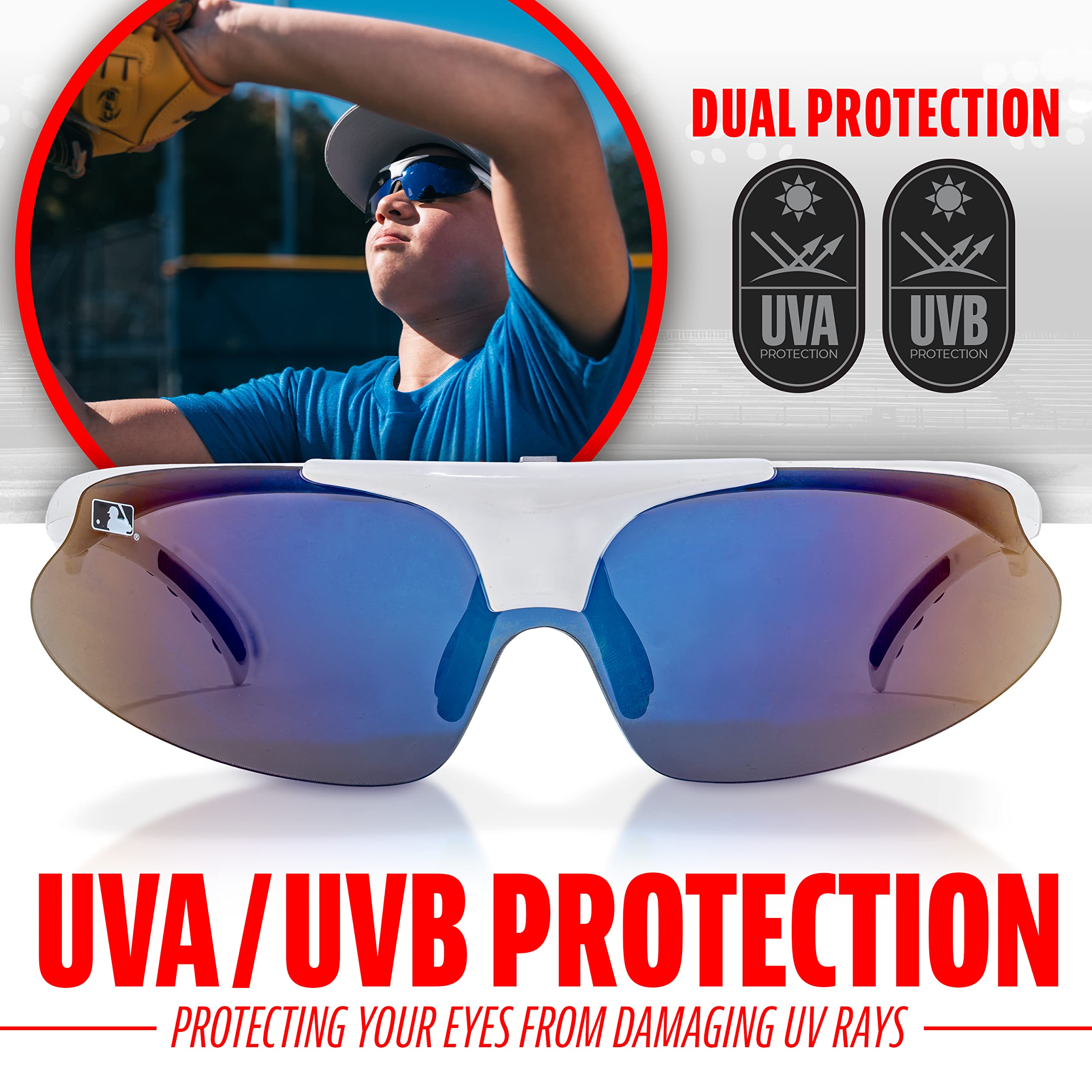 Franklin Sports Oval MLB WHT DLX FLIP-UP Sunglasses, White, 147mm