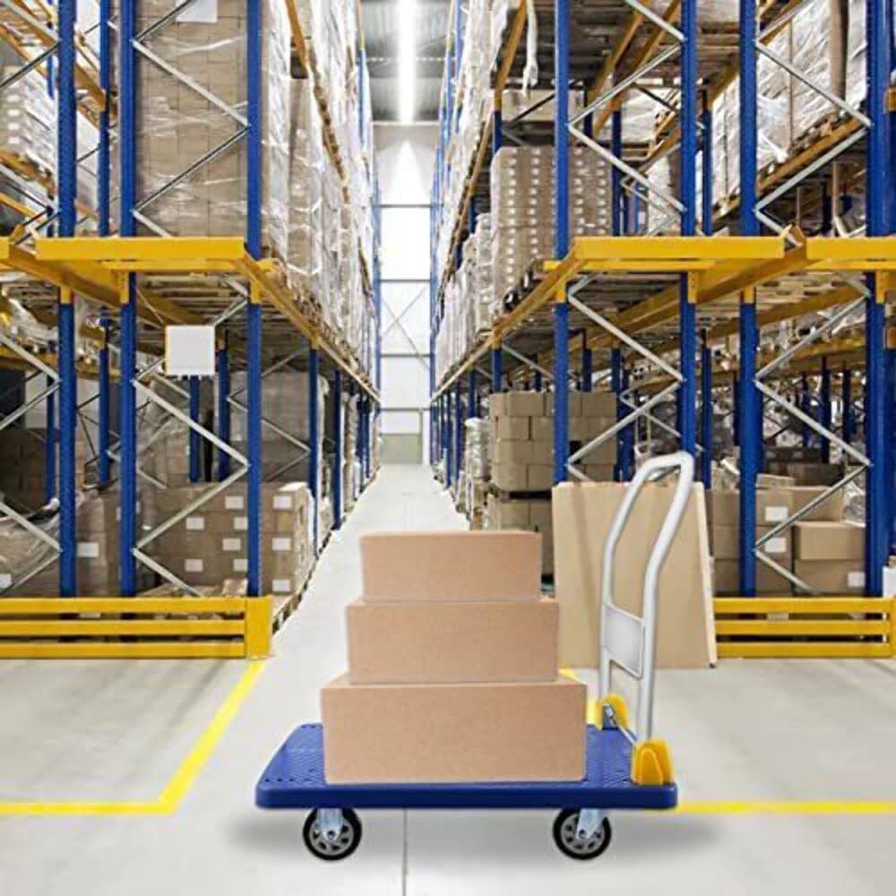 Auroglint-Platform Truck with 880lb Weight Capacity and 360 Degree Swivel Wheels, Foldable Push Hand Cart for Loading and Storage, Blue