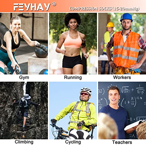 FEYHAY Copper Compression Socks (8 Pairs) 15-20 mmHg is BEST Graduated Athletic & Daily for Men & Women Running Travel