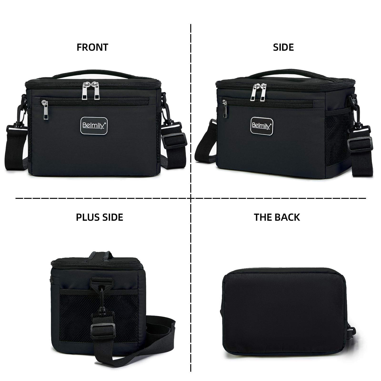 BEIMILY Lunch Box for Men/Women,Lunch Bag,Small Insulated Lunch Soft Cooler Bag Tote,Small Lunch Bag for Work,Adult Lunch Box,Reusable Leakproof Lunch Bag with Adjustable Shoulder Strap(Black)