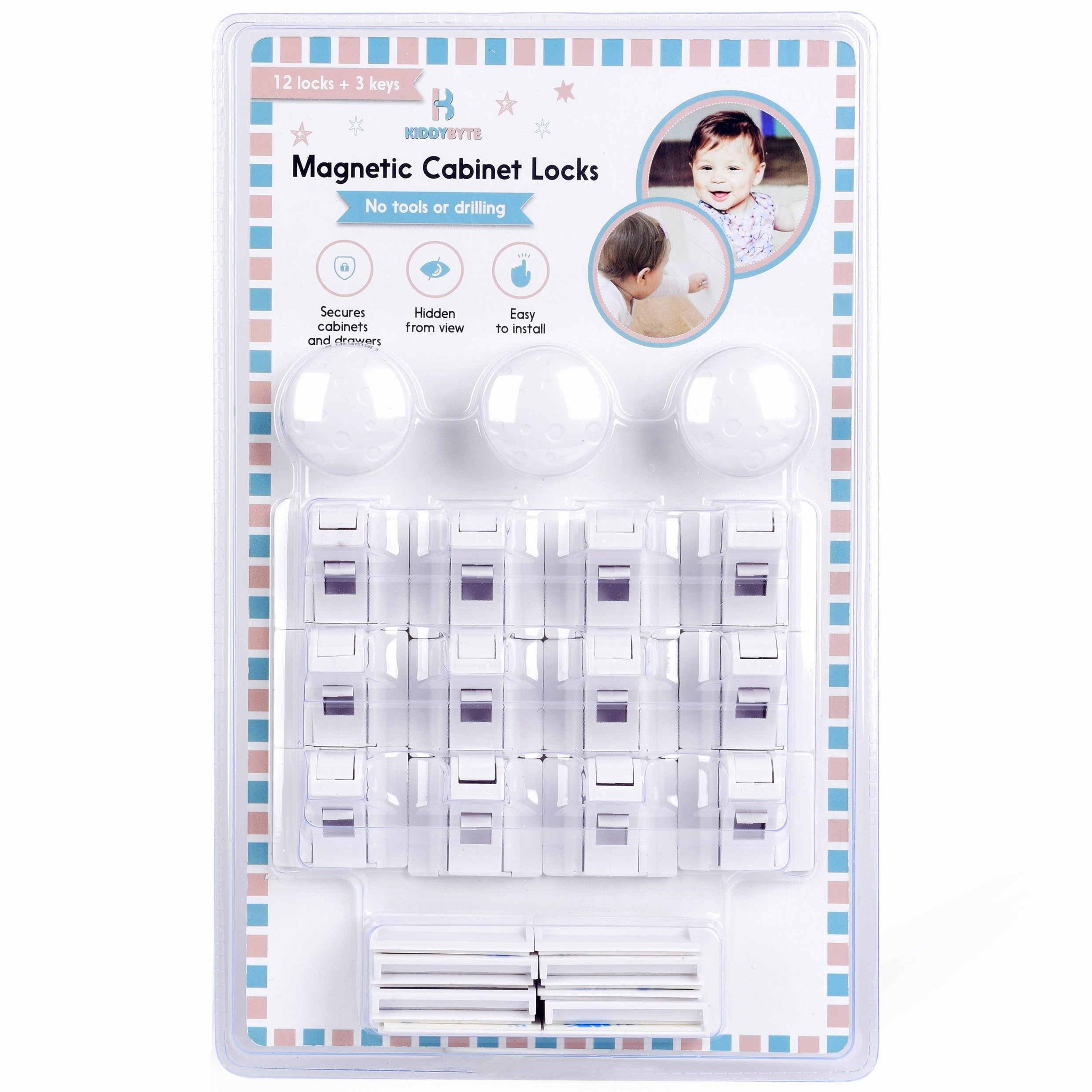 Magnetic Child Safety Cabinet Locks - 12 Lock + 3 Key for Baby Proofing Cabinets, Drawers and Locking Cupboard, Easy Install for Toddler and Childproof with Adhesive Latch, No Tools or Drill…