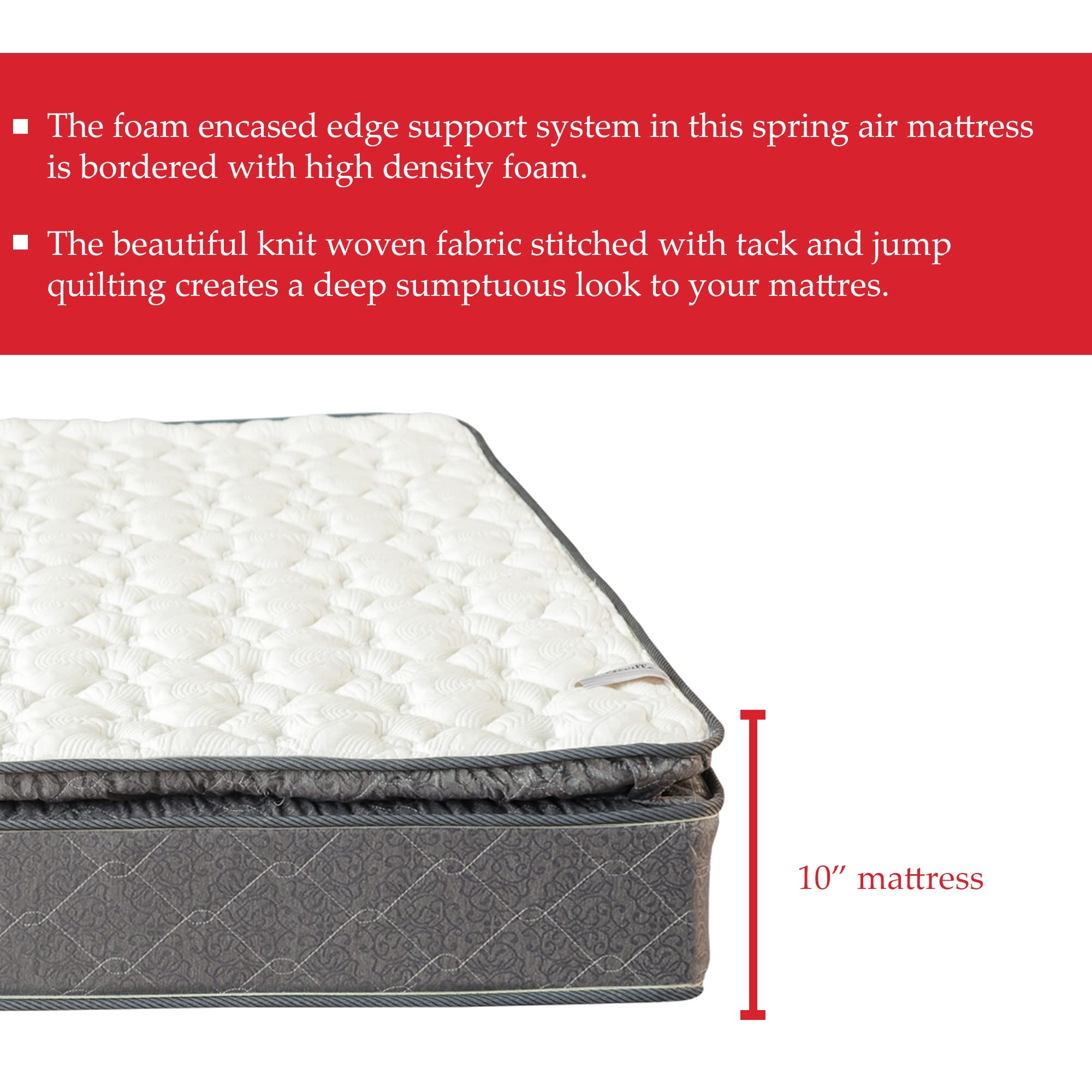 Greaton, 10-Inch Pillow Top Foam Encased Medium Plush for Advanced Back Support Mattress, Queen