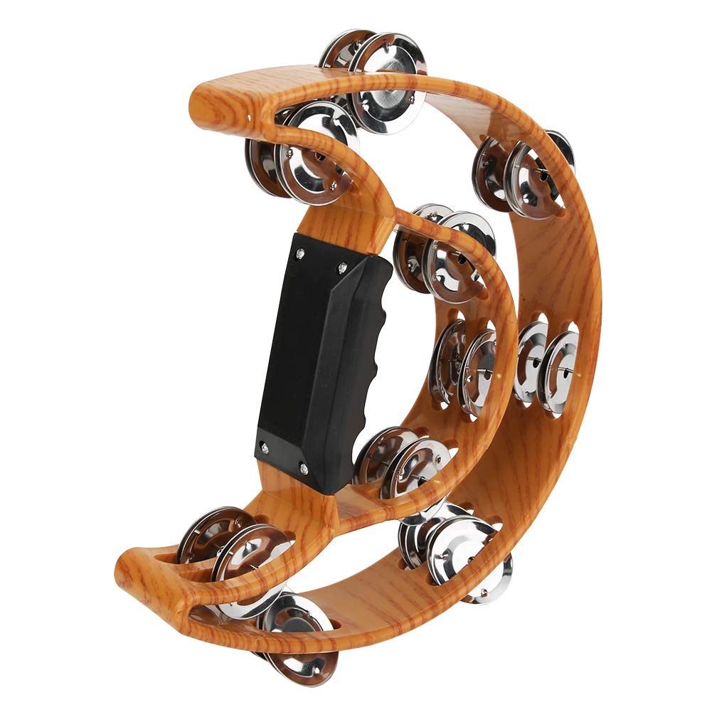 Eujgoov Tambourine Double Row Tambourine Half Moon Tambourine Double Row Metal Bell ABS Handle Compact Handbell with Ergonomic Grip Percussion Instrument