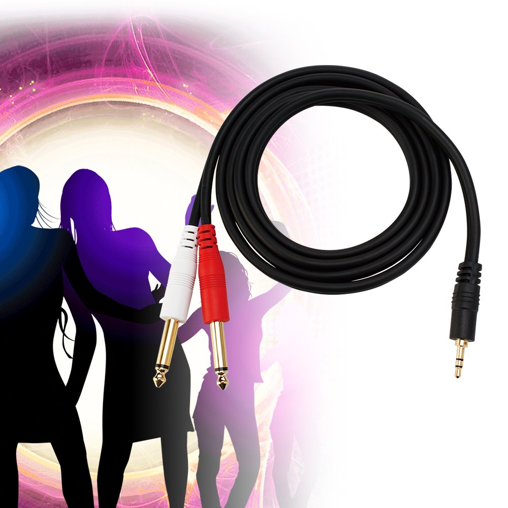 Kzeux 1/8 TRS to Dual 1/4 Audio Cable, 3.5mm TRS to 6.35mm Dual 1/4 TS Mono Y Splitter Audio Cable Adapter for SMA rtphone, Computer, Mixer, Amplifier Speaker, Home Stereo System (5FT)