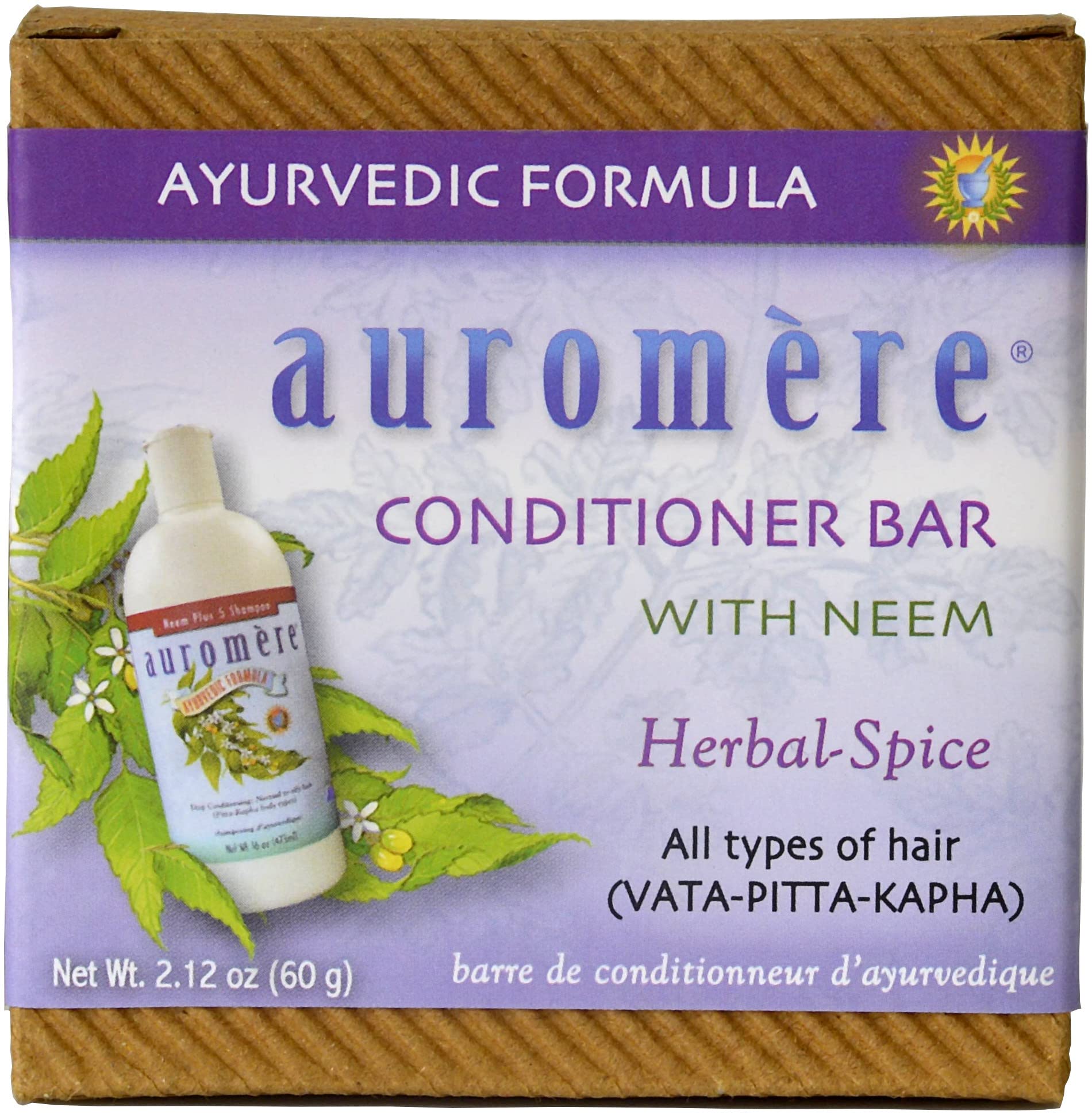 Auromere Ayurvedic Conditioner Bar for All Hair Types β Vegan, Non-GMO, Deep Moisturizing, Nourishing Herbal Formula with Neem, Zero Waste, Recyclable packaging (2.12oz solid bar), 1 Pack