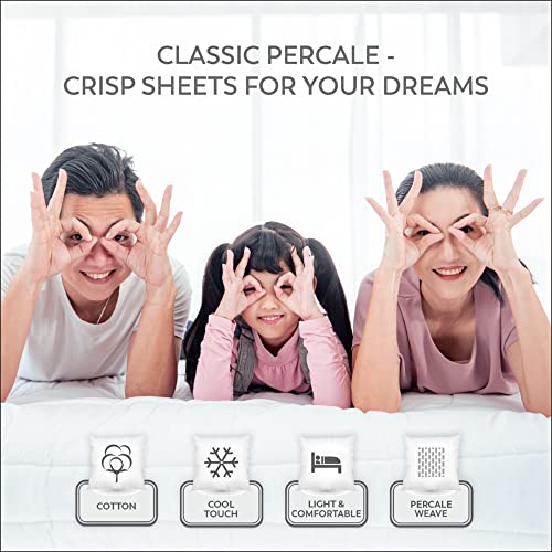 Color Sense Hotel Percale 100% Cotton Bed Sheet Set, Twin Ivory, Cooling Sheets for Hot Sleepers, with Elasticized Deep Pocket, 3 Piece Bedding Set - 1 Flat, 1 Fitted Sheet and 1 Pillowcase