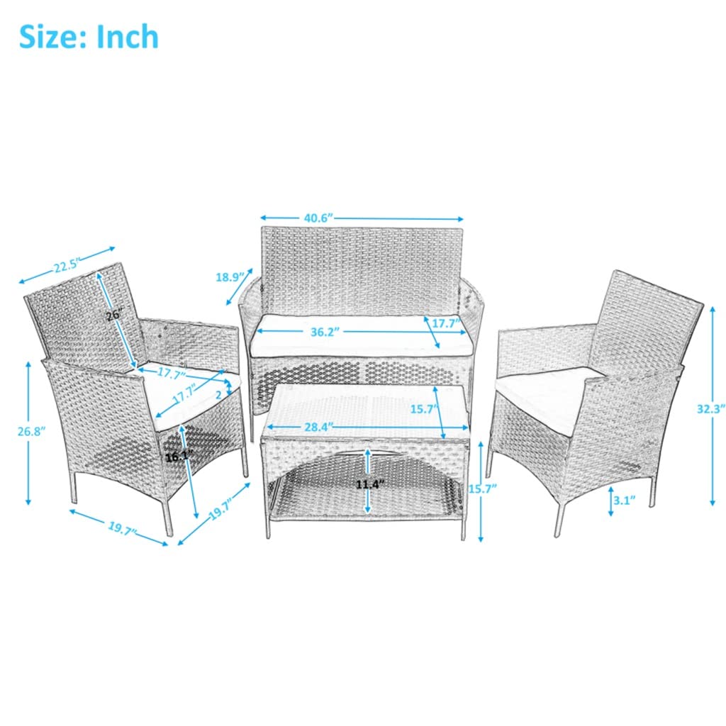 ADSRB 8 PCS Patio Furniture Outdoor Garden Conversation Wicker Sofa Set, Beige Cushions +Black Wicker