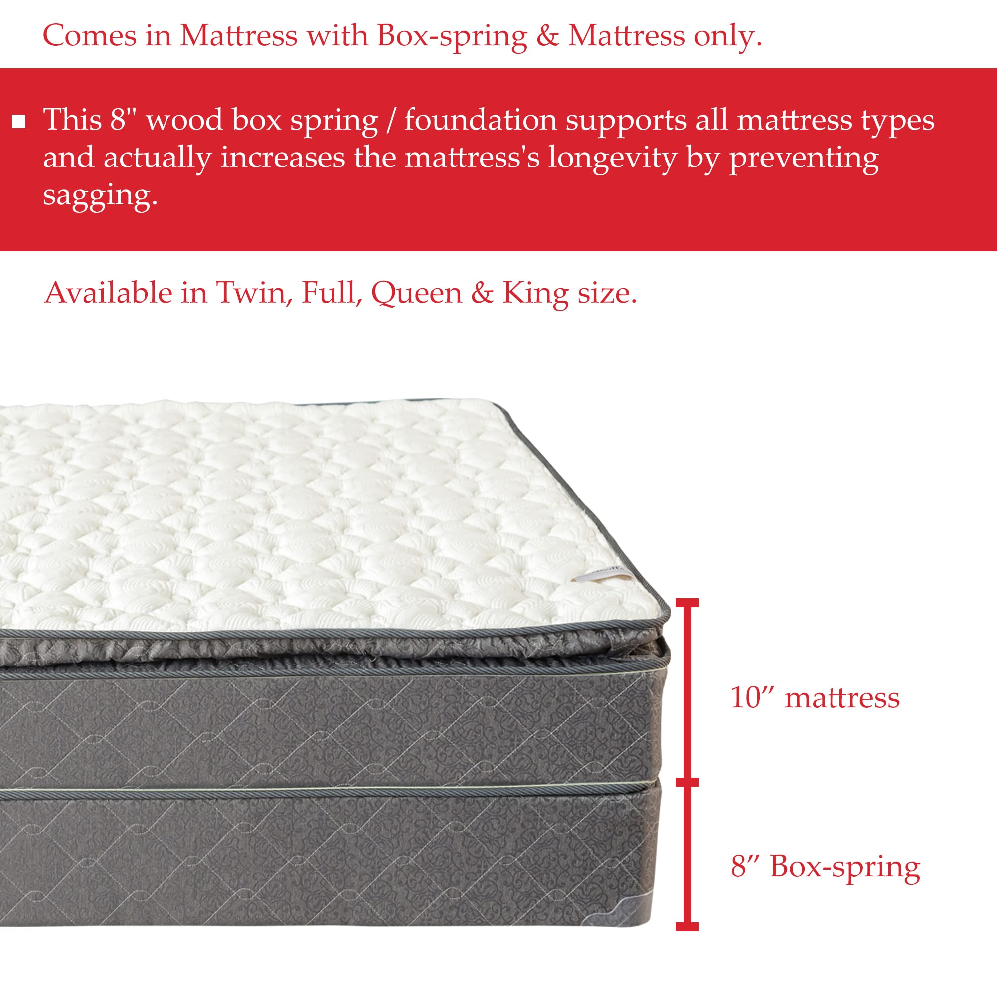 Nutan, 10-Inch Pillow Top Foam Encased Medium Plush for Advanced Back Support Mattress, Full
