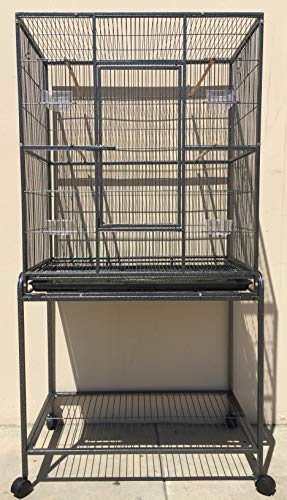 Extra Large Wrought Iron Metal Bird Flight Cage Aviary with Removable Rolling Stand, 32-Inch by 19-Inch by 64-Inch
