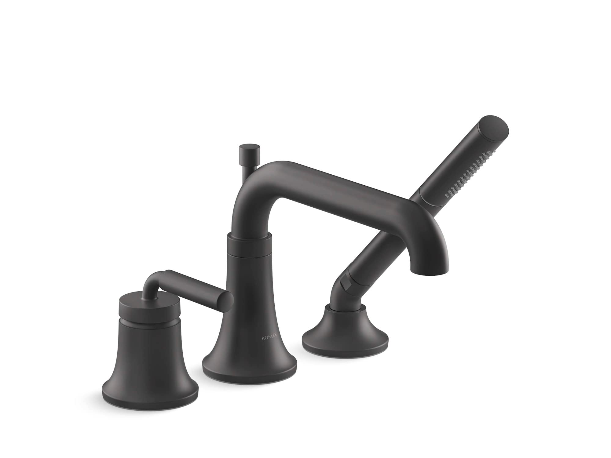 Kohler 26441-4-BL Tone Deck-Mount Bath Faucet with Handshower Set, Bathtub Faucet with Diverter Spout and Single Lever Handle, Matte Black