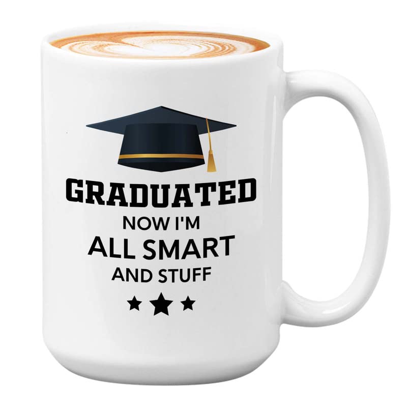 Flairy Land Graduation Coffee Mug 15oz White - All Smart and Stuff - Graduation Gifts for Her Senior Graduation College Student College Graduate Classmate MBA Grad