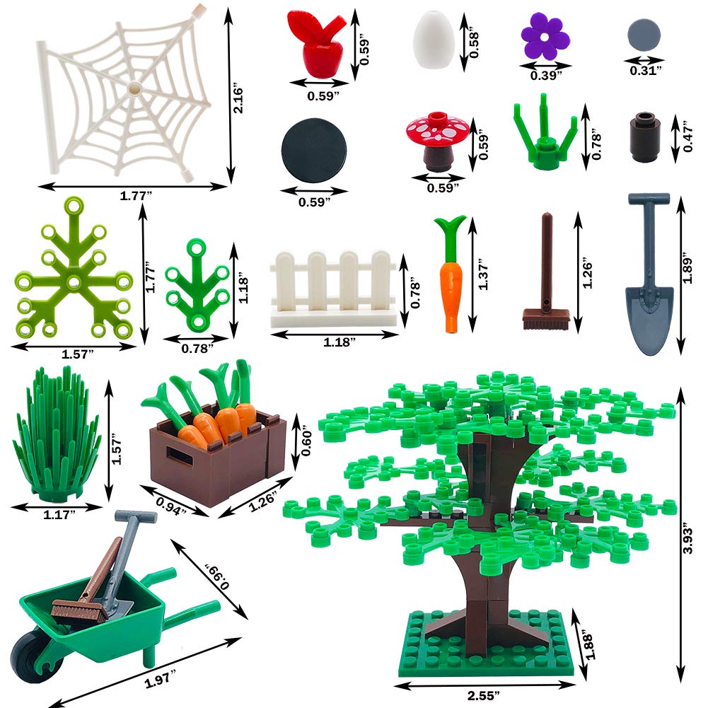 Farm Animals Building Blocks Toys Garden Park Trees and Flowers Classic Botanical Accessories Bricks for Boys Girls Kids Age 6+ Gifts(Include 1 Pcs 10" x 10" Base Plate