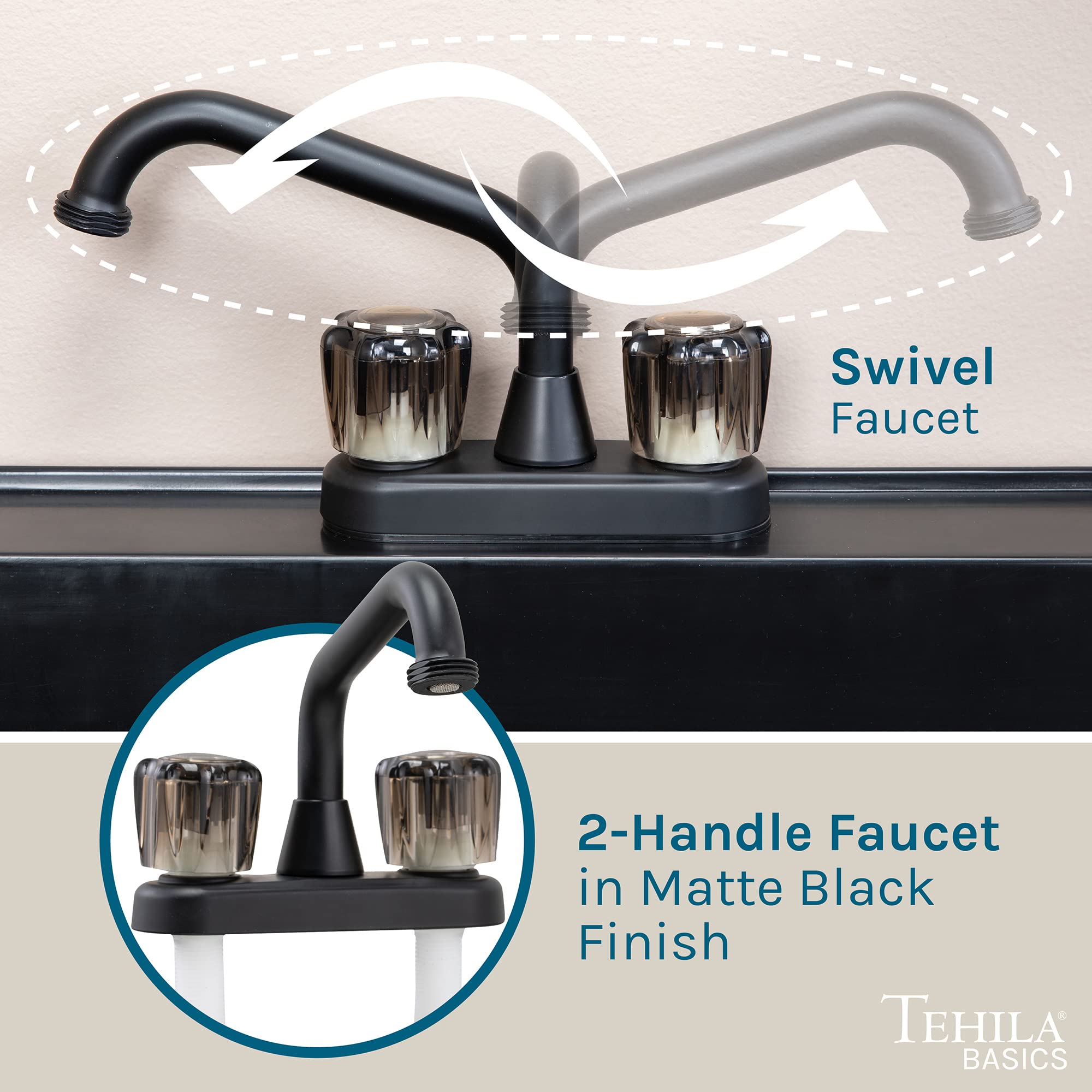 Tehila Basics by JS Jackson Supplies 21-Gallon Black Freestanding Utility Sink with Black 2-Handle Faucet, Heavy Duty Plastic Laundry Tub with Adjustable Legs