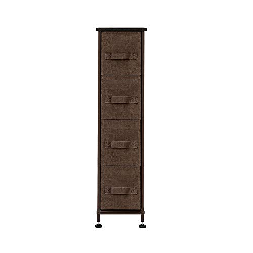 Narrow Dresser,Vertical Storage Unit with 4 Fabric Drawers, Metal Frame, Slim Storage Tower, 7.9β Width, for Living Room, Kitchen, Small Space, Gap (Brown)
