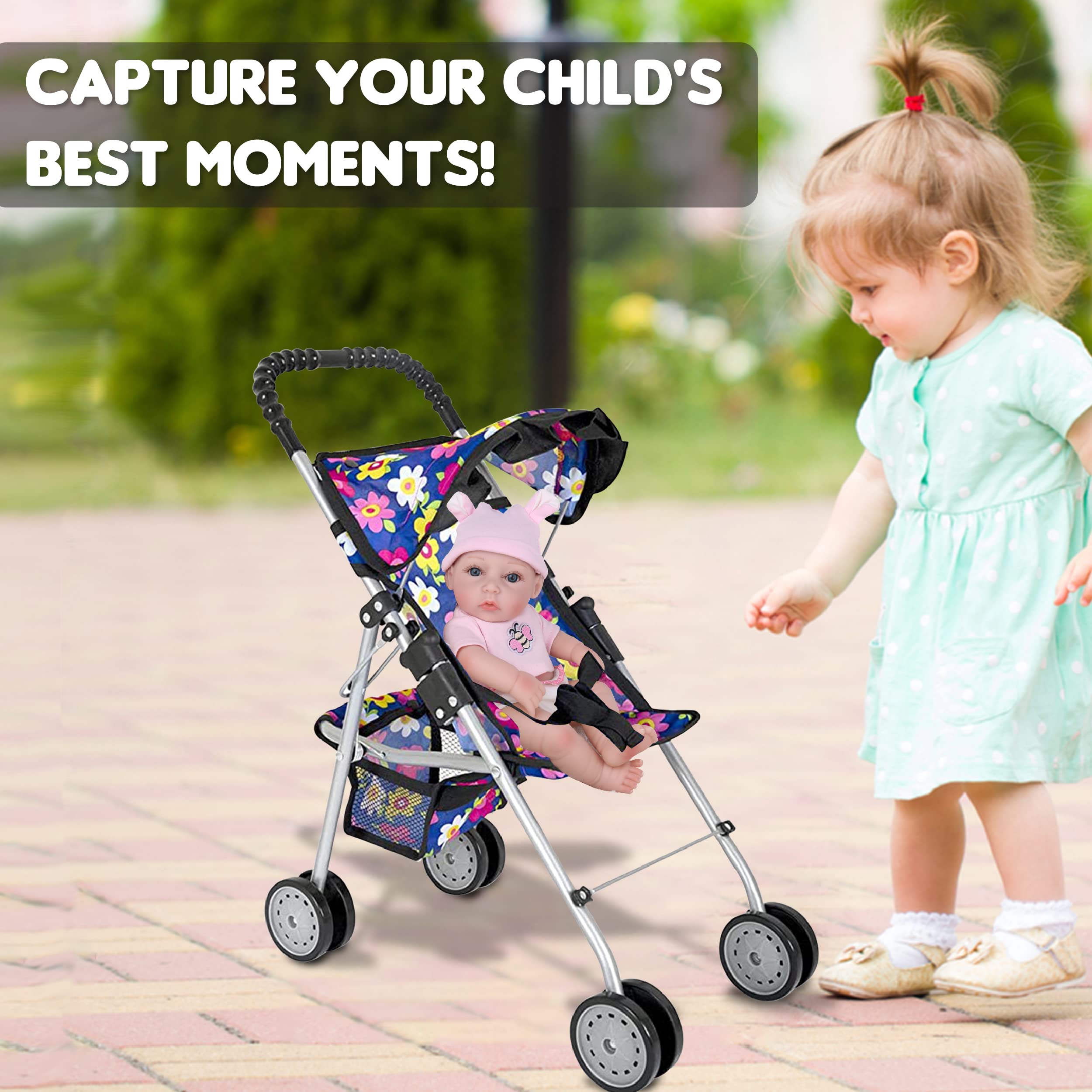 fash n kolor Doll 3 Piece Play Set Baby Doll Accessories - includes, 1 Pack N Play. 2 Doll Stroller. 3 Doll High Chair. Fits Up to 18'' Doll (Flower)