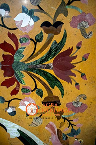 Black Marble Dining Outdoor Table Top Marquetry Inlay Handicraft Design Living Restaurant Decor | 60"x36" Inches