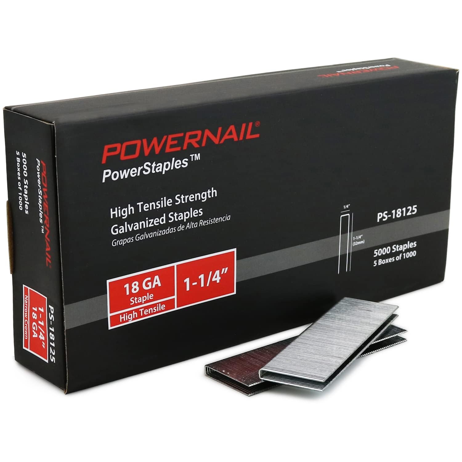Powernail PS18125 18 Gauge 1/4 Inch Crown 1-1/4 Inch Length Chisel Point Narrow Crown Staples (Case, 30000ct)