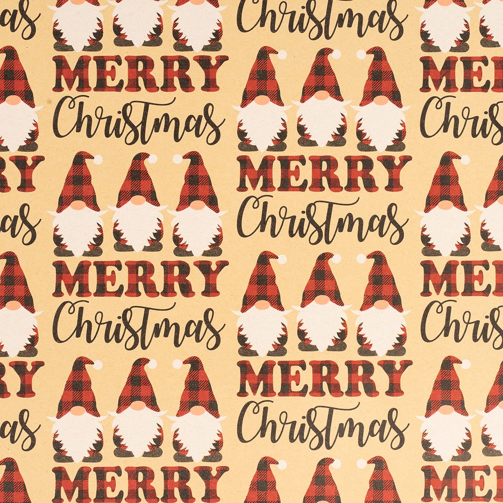 RUSPEPA Kraft Christmas Wrapping Paper Roll - Mini Roll - Red and Black Plaid Gnome Design for Holiday Gift Wrap - 17.5 Inches X 32.8 Feet