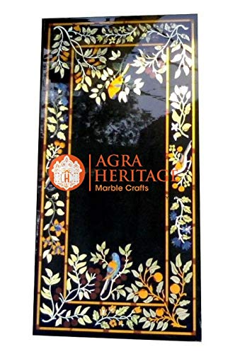 Black Marble Dining Hallway Table Top Floral Inlay Collectible Fuirniture Decorative