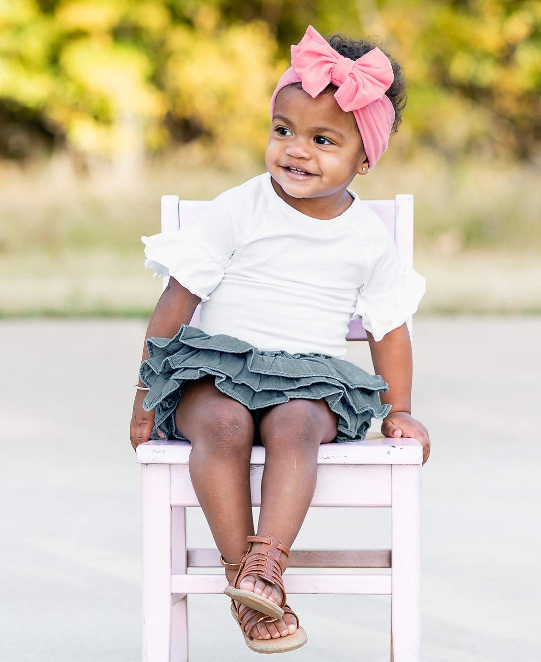 RuffleButts Baby/Toddler Girls Light Wash Denim Skirted Bloomer - 12-18m
