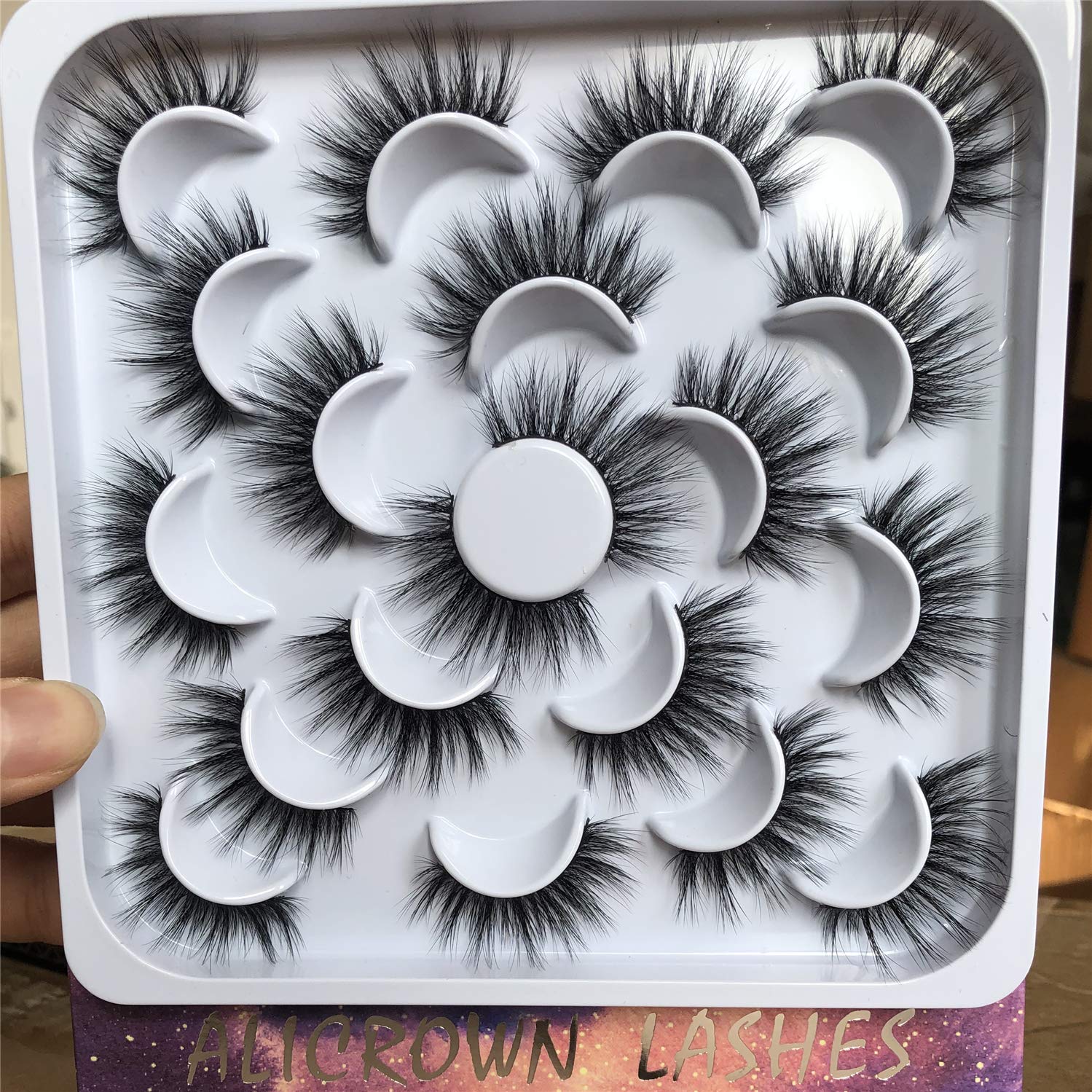 ALICROWN Fluffy Mink Lashes, Faux Eyelashes 3D Volume Lashes Pack Handmade Dramatic Thick Crossed Fake Eyelashes Soft Reusable 10 Pairs