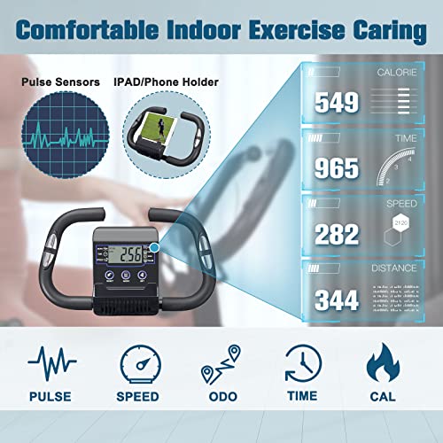 Folding Exercise Bikes DISPANK 3-in-1 X-Bike Indoor Portable Exercise Bikes, Sturdy Foldable Stationary Bike with Automatic Springback Arm Resistance Band and Backrest, 10-Level Resistance for Men, Women and Seniors