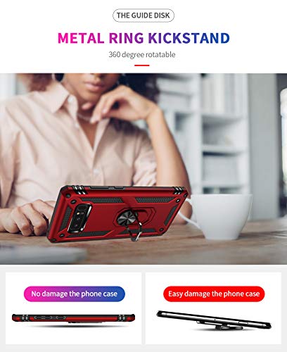 Dishibei Military Grade Drop Impact for Samsung Galaxy Note 8 Case 360 Metal Rotating Ring Kickstand Holder Built-in Magnetic Car Mount Armor Shockproof Case for Galaxy Note 8 Protection Case (Gold)