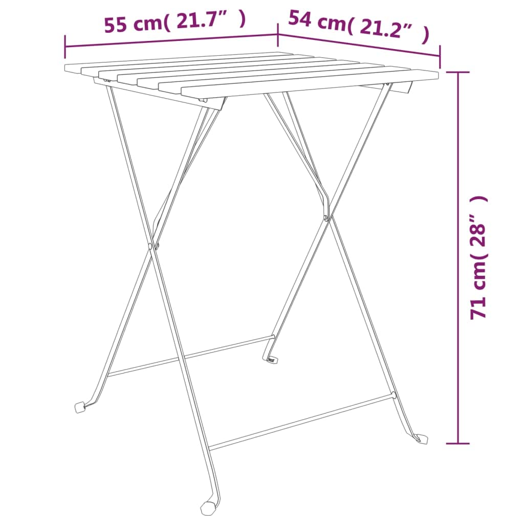 vidaXL Portable Folding Bistro Table - Outdoor Furniture Piece, Solid Teak Wood and Steel Construction, Weather Resistant, Versatile Use, Easy Storage and Transportation