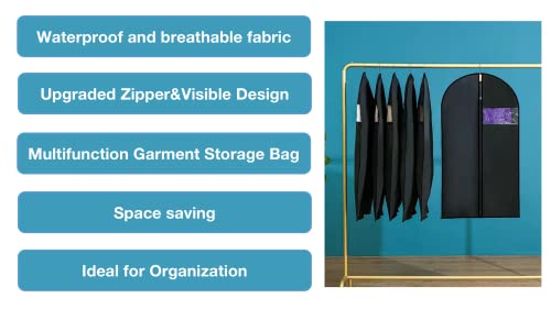 Black Garment Bags Clothes Dust Cover Storage Bag(Set Of 5) for Storage and Travel, Suit Bags for Closet Storage with Clear Window Suit Protector Garment Bag(24*48in)