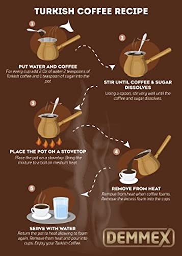 DEMMEX 2023 Turkish Greek Arabic Coffee Full Set with Cups Saucers Lids Sugar Bowl Tray and Copper Coffee Pot, 12 Pcs