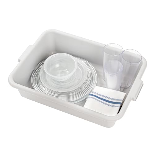 Restaurantware TUB ONLY: RW Clean 20 x 15 x 5 Inch Kitchen Bus Tub 1 Durable Bus Utility Box - Easy-Grip Handles Freezable White Plastic Bus Box For Restaurants Or Catering Services