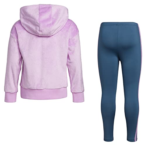 adidas Girls 2-Piece Silken Fleece Hooded Pullover Tight Set, Bliss Lilac, 5