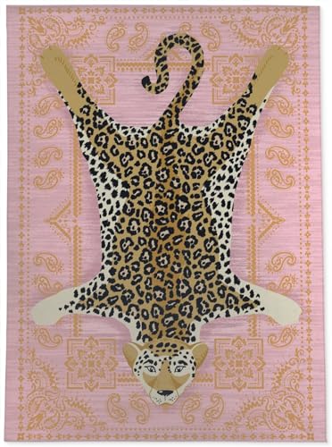 Vintage Boho Style Cheetah Print Area Rug 2x3 Red Leopard Wool Rug for Living Dining Room Bedroom Washable Anti Slip Stain Shedding Foldable Low Pile Soft Carpet