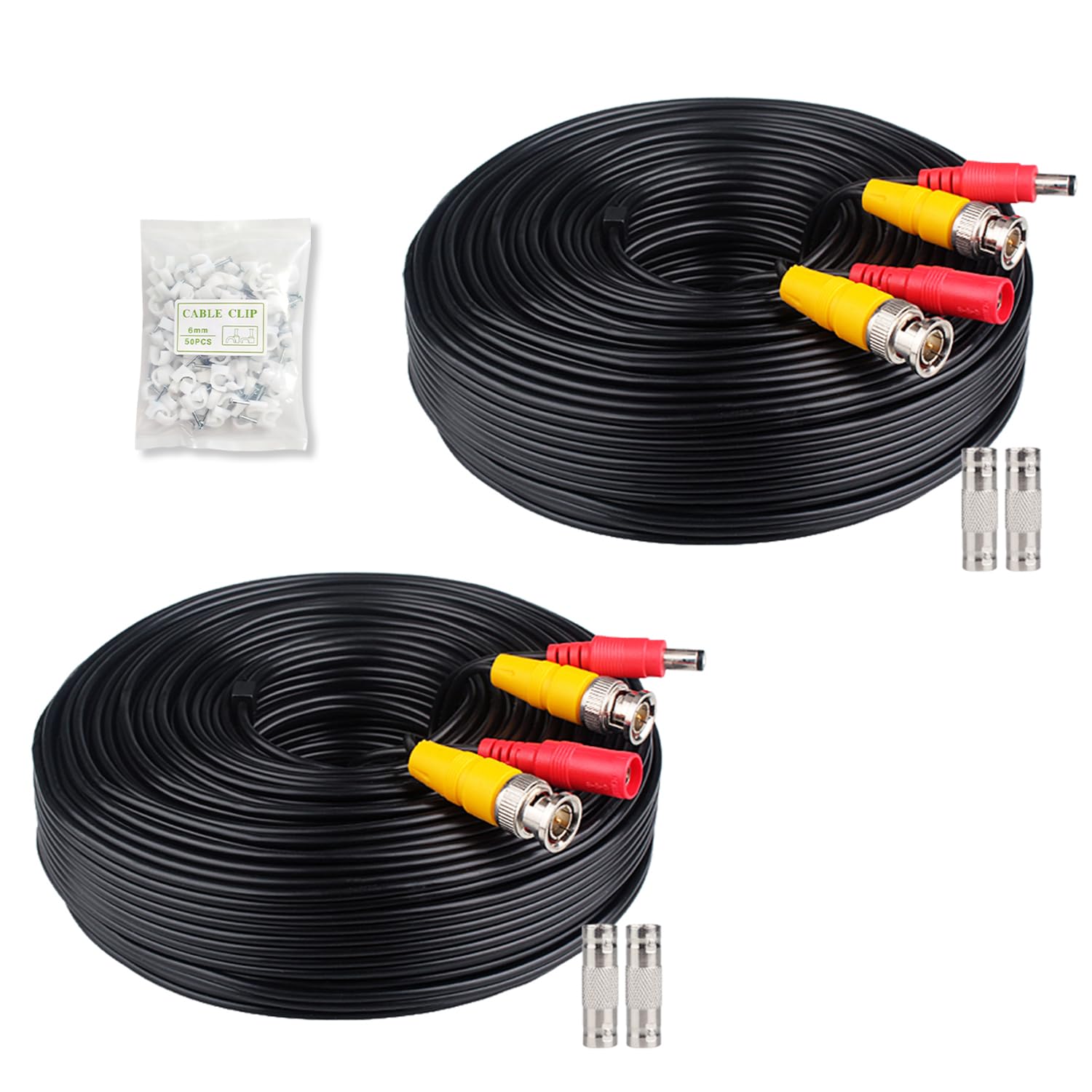 WILDHD BNC Cable,2x200ft All-in-One Siamese Video and Power Security Camera Cable Wire, BNC Extension Cable with 2 Female Connectors for All Max 5MP HD CCTV DVR Surveillance System (200ft 2PCS,Black)