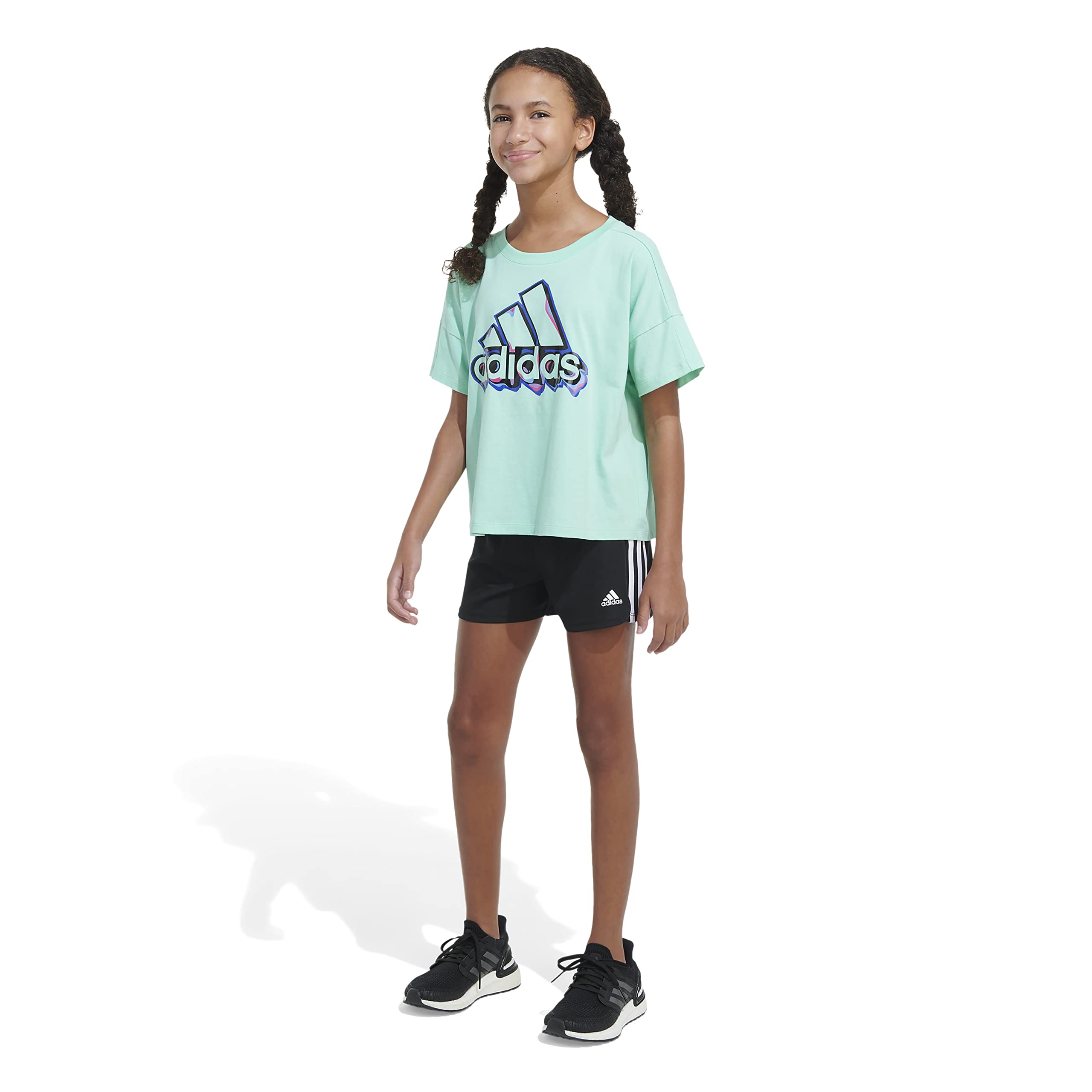 adidas Girls' Toddler Short Sleeve Loose Boxy Tee, Easy Green, 3T