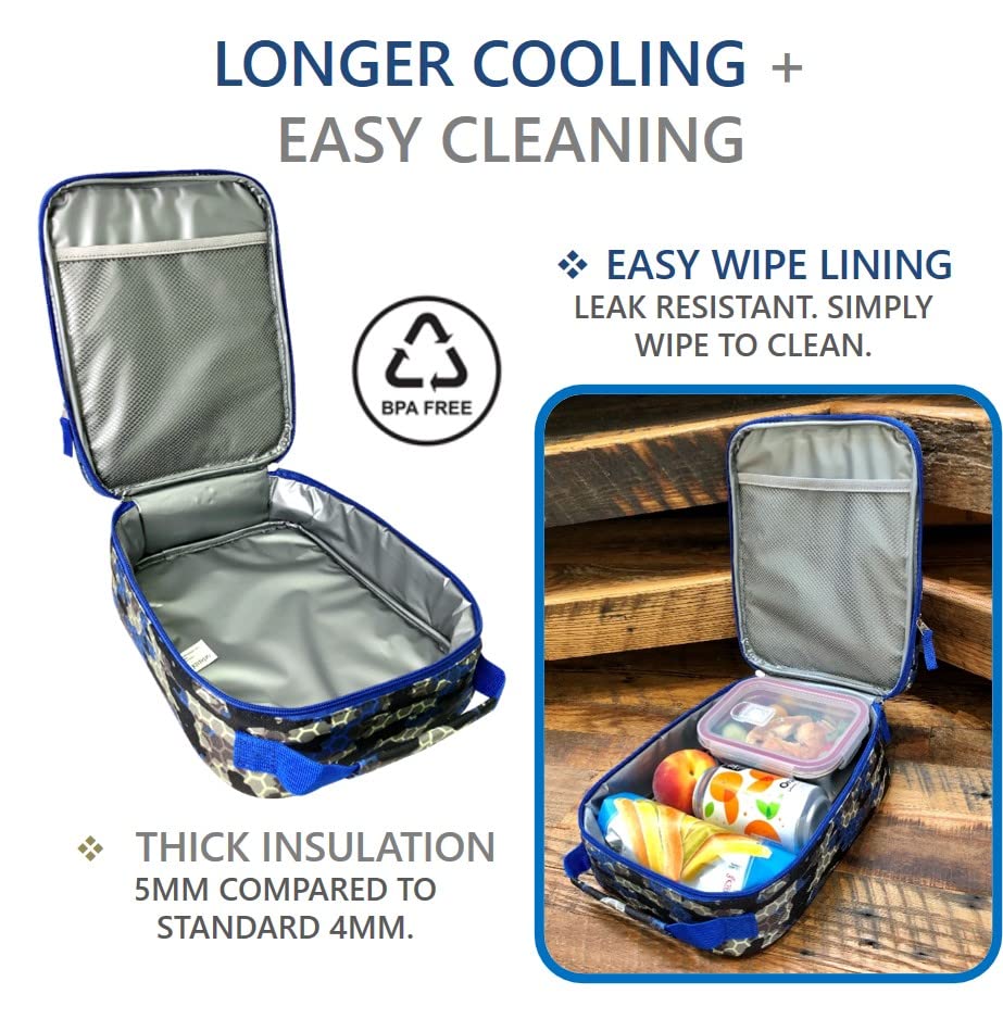 Bundle of Camo Lunch-Box for Boys 4 Compartments (Blue Camouflage) + Camo Lunch Box for Boys Kids Men with Ice Pack (Blue Black Camouflage)