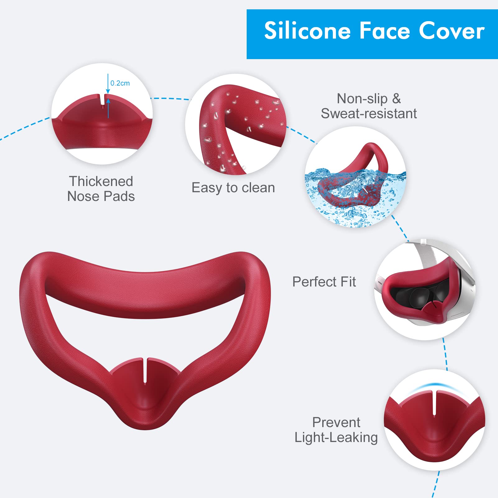 EWalos Accessories for Oculus/Meta Quest 2, Touch Controller Leather Grip Cove, Face Cover and Lens Protective Cover, Sweat-Proof, Light-Proof, Anti-Throw and Comfort-Enhancing Accessories Set(Red)
