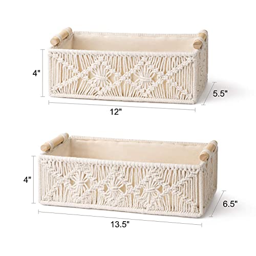 Mkono 4PCS Set - Hanging Shelf Wall Wood Floating Storage Shelves Leather Strap Swing Organizer Set of 2, and Macrame Storage Baskets for Baby Nursery Room Decor