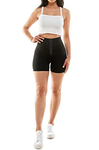 EttelLut - Enhanced Tummy Control Shapewear Shorts for Women - Body Shaper Waist and Thigh Slimmer Trainer - 3 Hook Closure - Perfect for Everyday, Yoga and Workout - Black Large