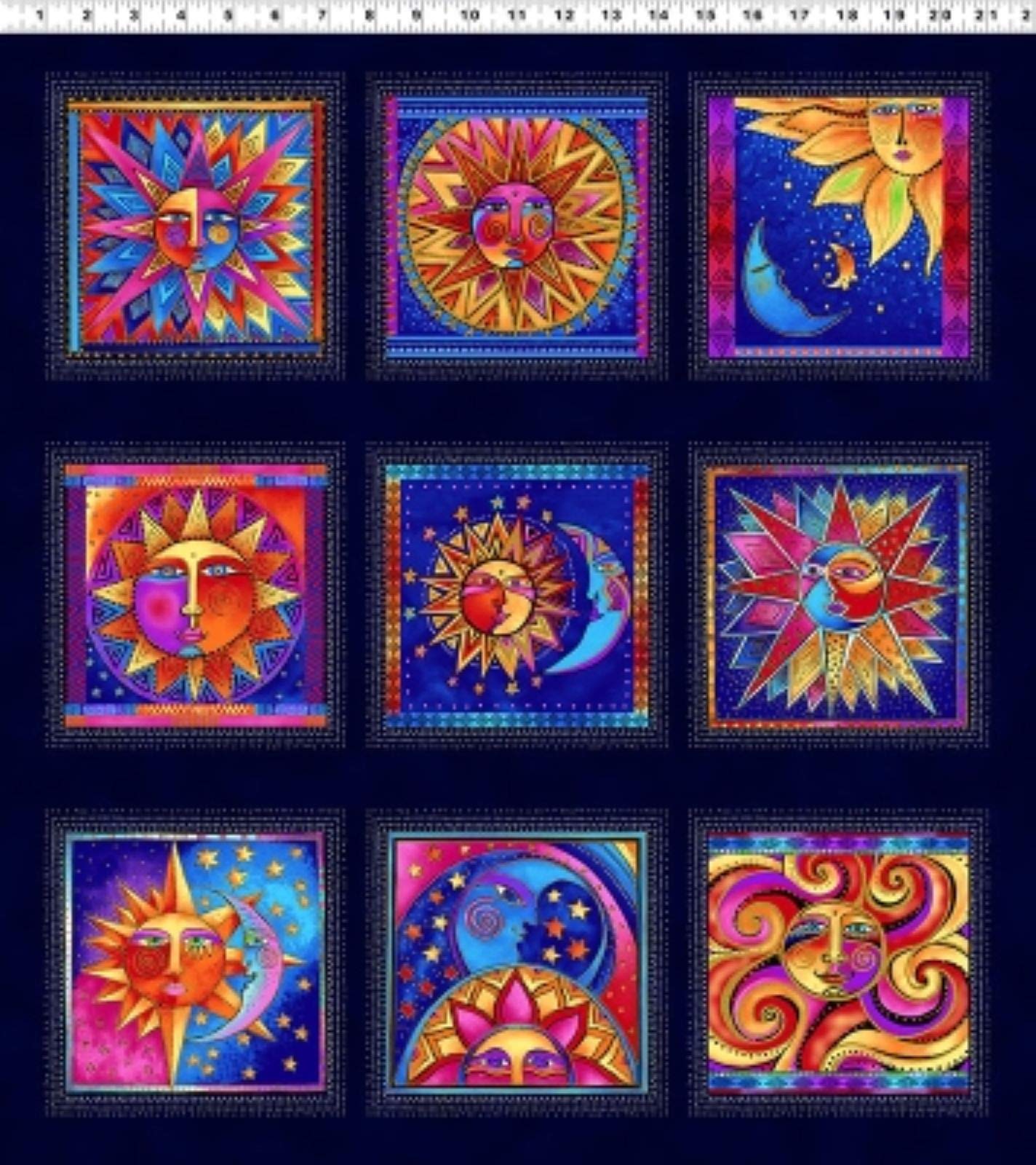 Clothworks Laurel Burch Celestial Magic Y3159 93M Light Navy 6" Blocks Panel w/Metallic 24" Panel
