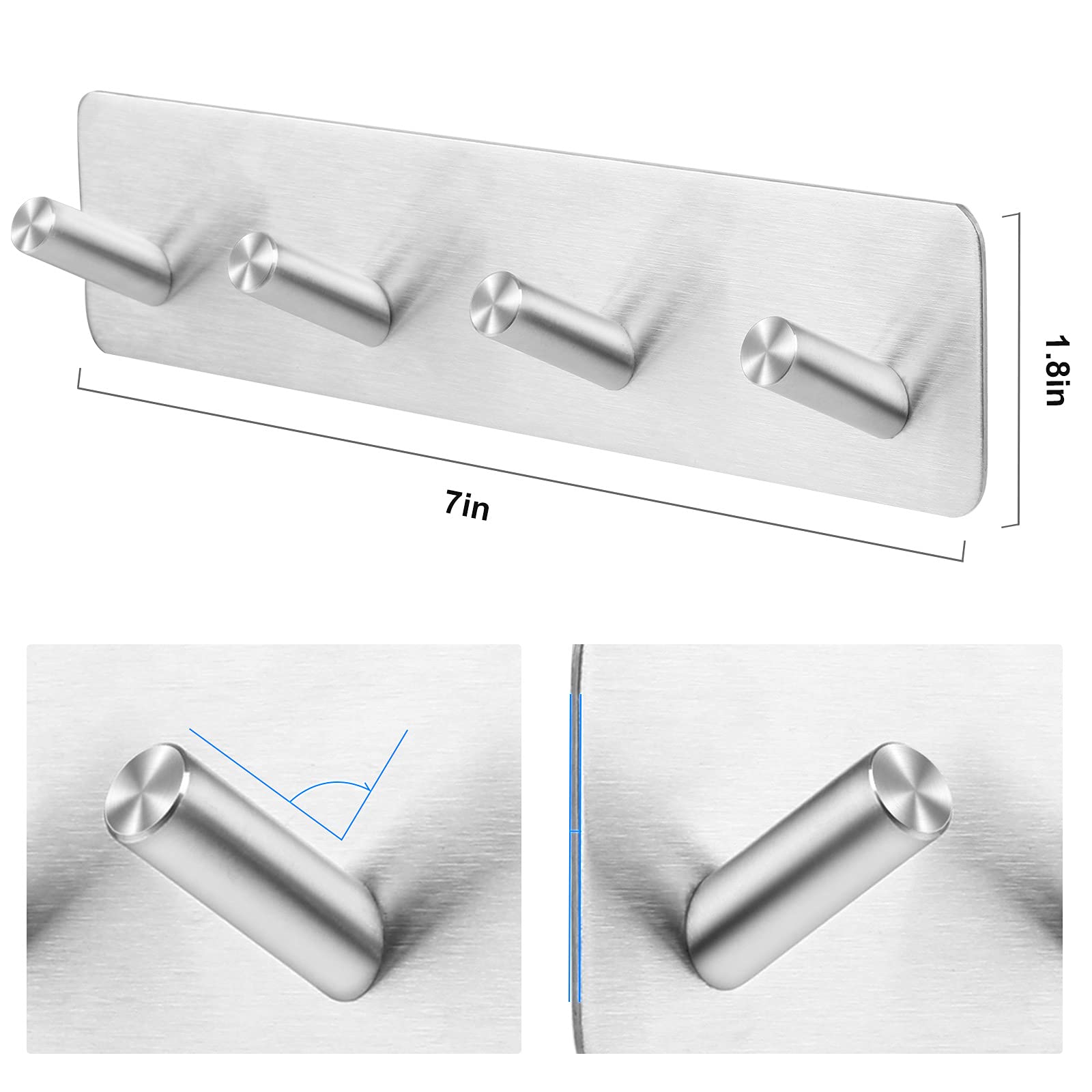 ArtHue Key Holder for Wall, Self Adhesive Key Hook for Wall, Stainless Steel Wall Mounted Key Holder for Kitchen,Bathroom, Hallway-Silver