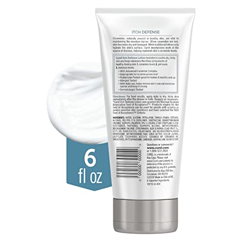 Curél Itch Defense Calming Body Lotion, Moisturizer for Dry, Itchy Skin, Body and Hand Lotion, 6 Ounce, with Advanced Ceramide Complex, Pro-Vitamin B5, Shea Butter